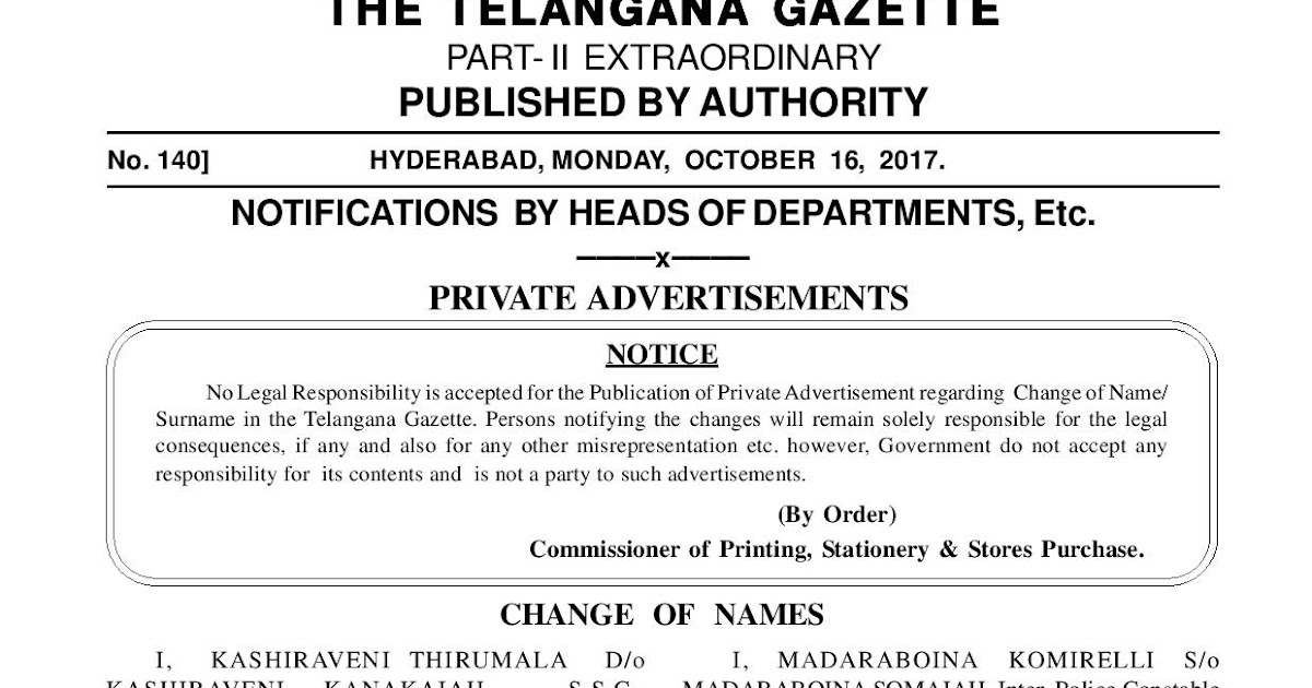 Telangana Gazette and India Gazette - Name Change/Correction: TS ...
