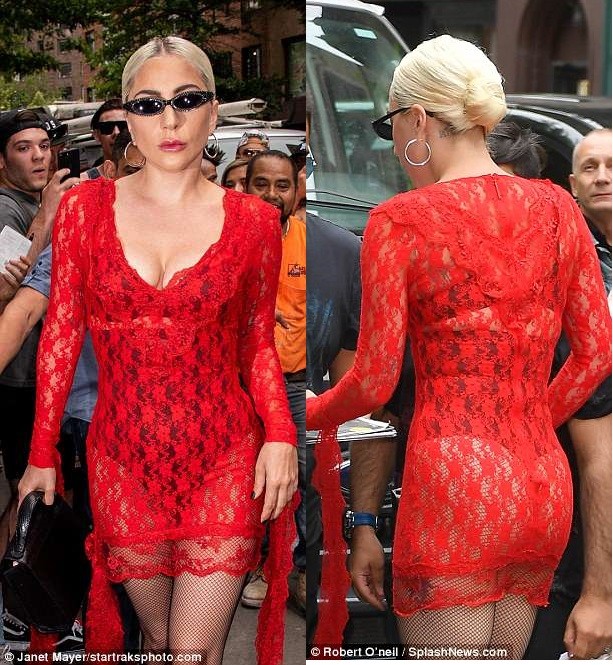 Lady Gaga Flashes Her Underwear In Red Tight Dress As Steps Out In New York In Very High Black