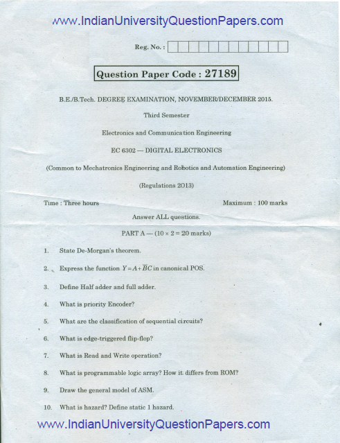 EC6302 Digital Electronics Nov Dec 2015 Question Paper - University ...