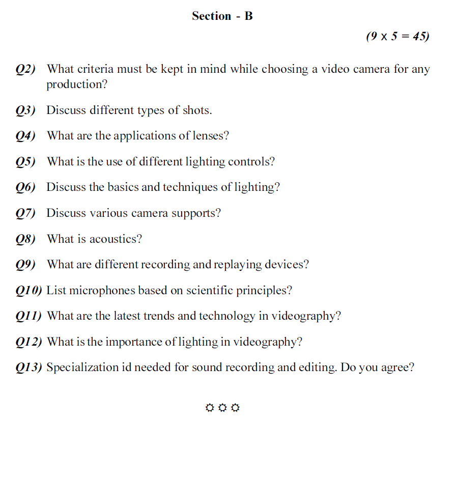 VMOU B.Sc IV Semester Basics of Camera and Sound 2011 Question Paper ...