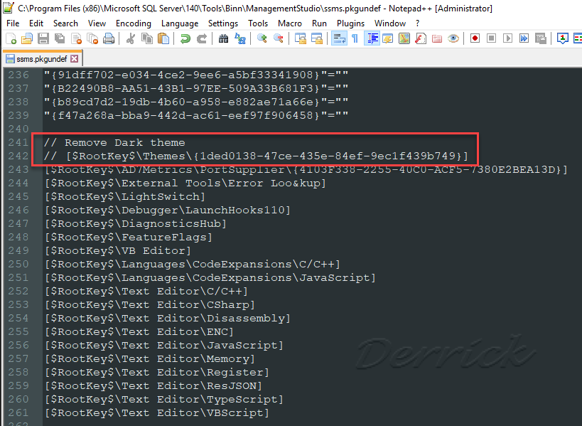 德瑞克：SQL Server 學習筆記: [SSMS] Dark Theme