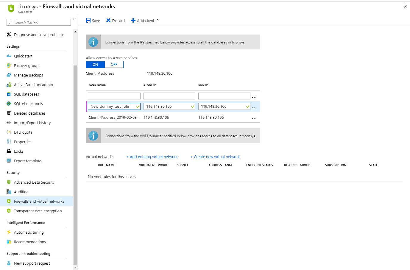 Azure Sql Firewall Configuration
