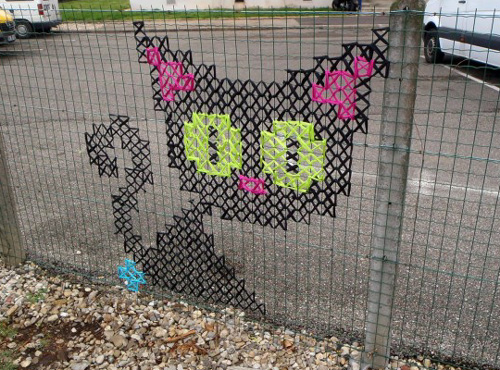 My Owl Barn: Cross-Stitch Murals on Chain Link Fences