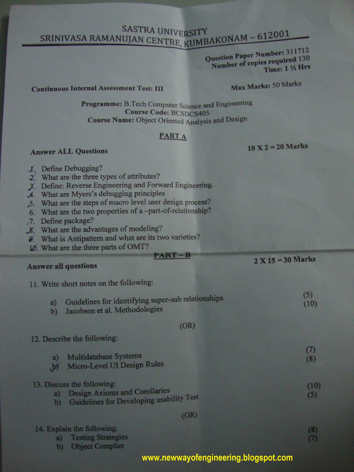 OOAD Mid Sem Question Paper - All Departments