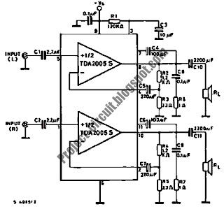 Free Project Circuit Diagram: TDA2005 Audio Amplifier Circuit