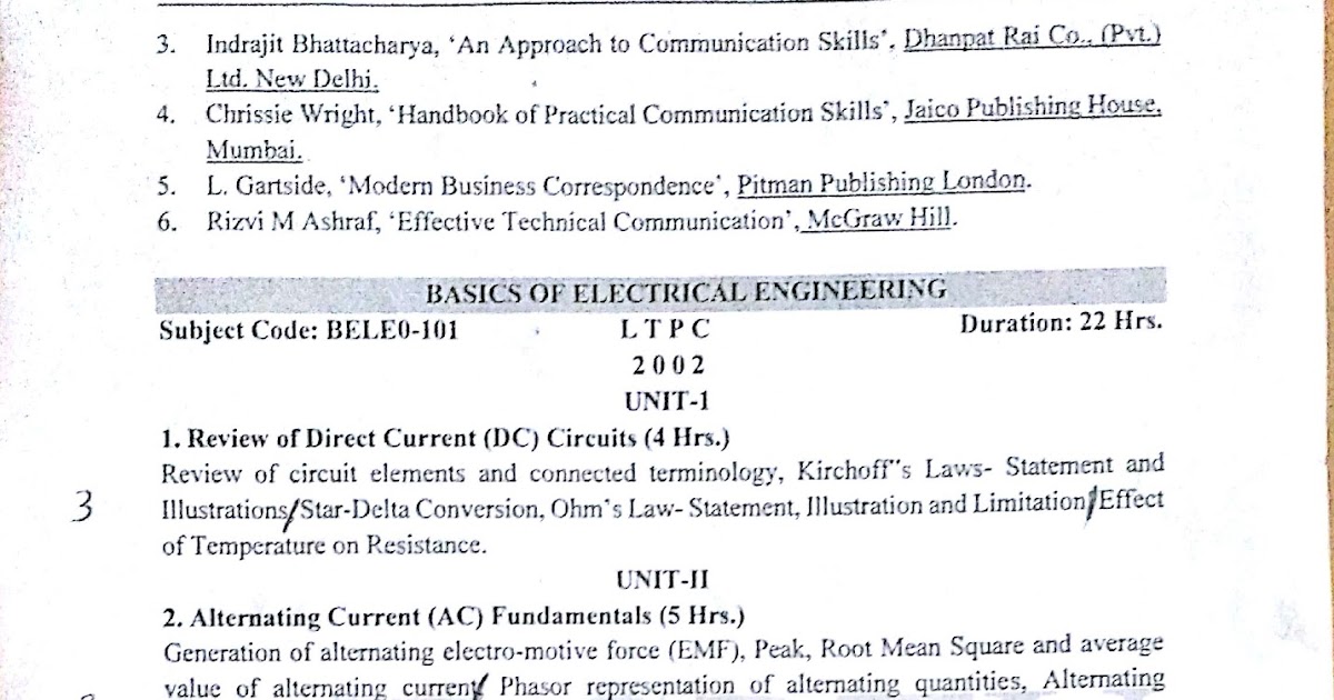 B.tech cse , mechanical ( syllabus ,Basic electrical engineering ) for ...