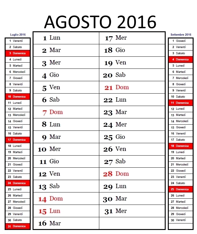 Calendario : Calendario mensile 2016