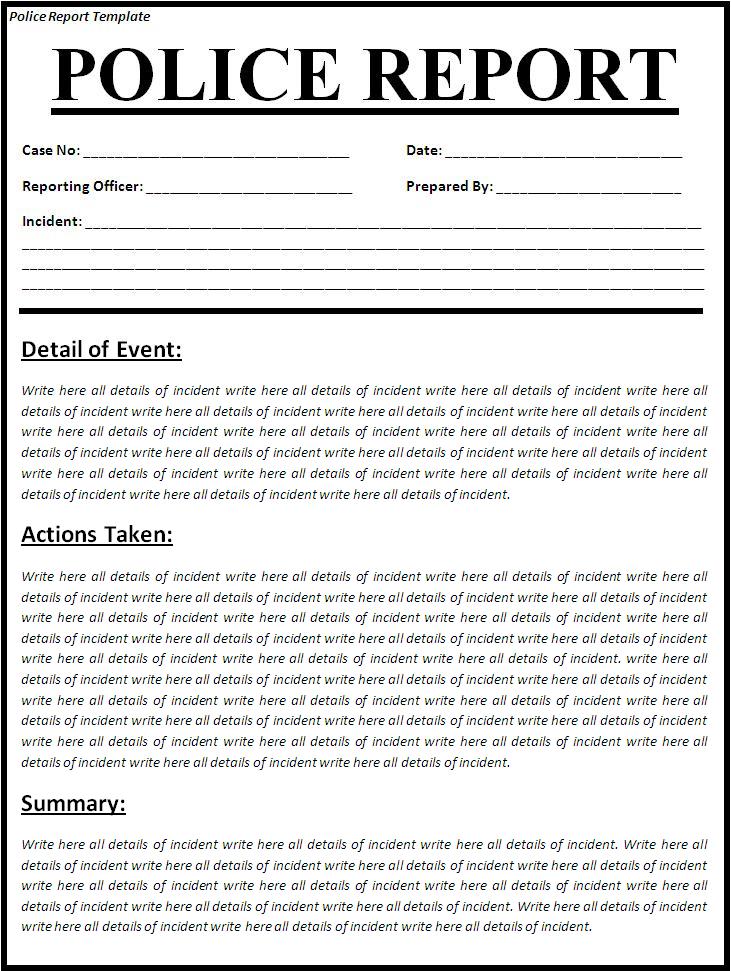 Modèles Microsoft Office: Modèle de rapport de police