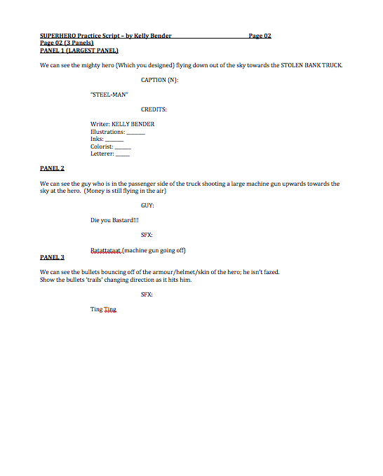 My Imaginations Home: ARTIST & WRITER PRACTICE SCRIPT (SuperHero)