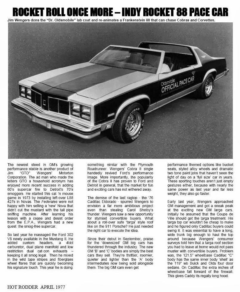 Specious supercar history: 1977 olds indy rocket 88 | GM Inside News Forum