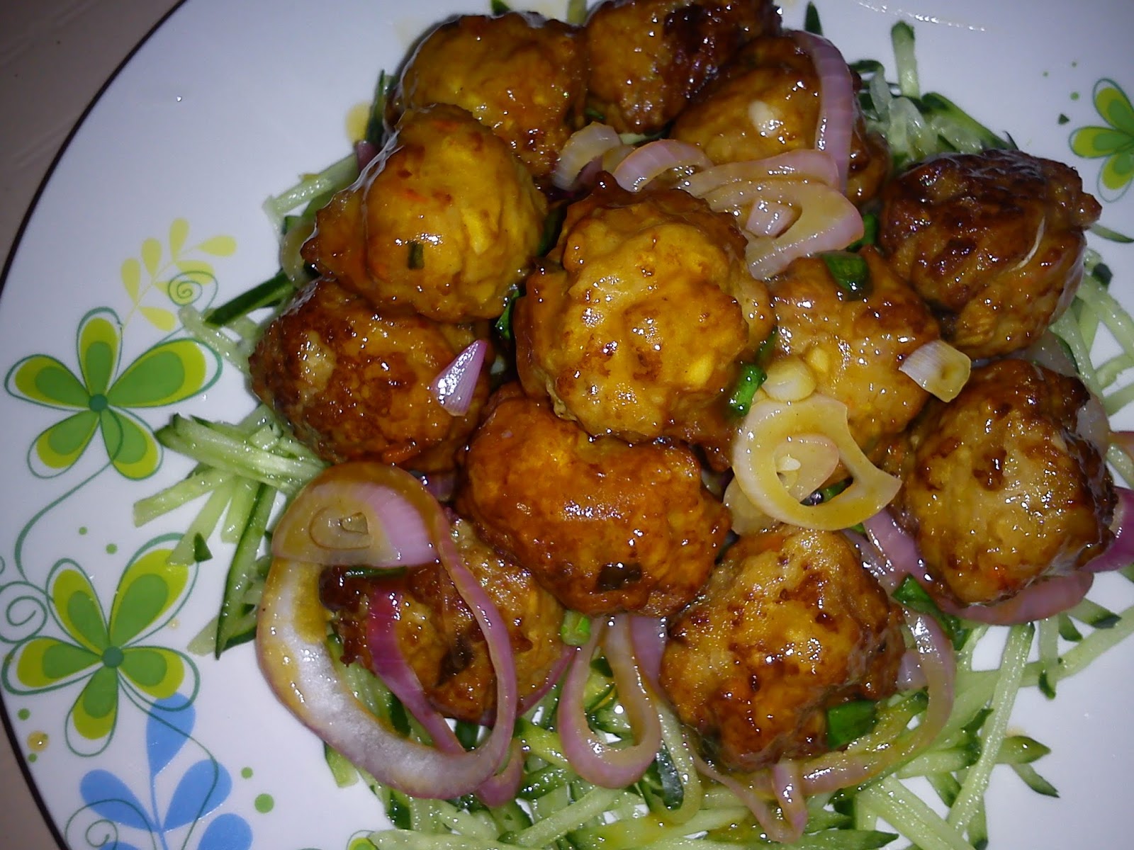 Cooking Pleasure: EZCR#27 - FRIED WATER CHESTNUT MEATBALLS