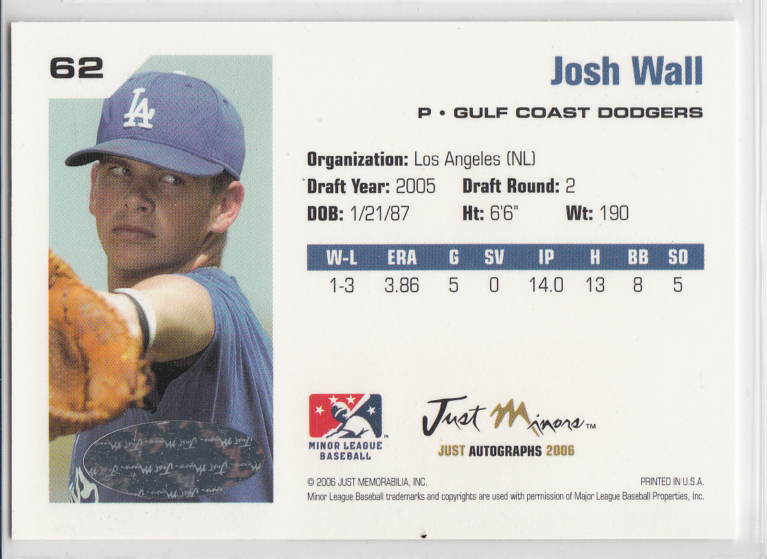 Dodgers Blue Heaven: Collection: Josh Wall Just Minors Autographed ...