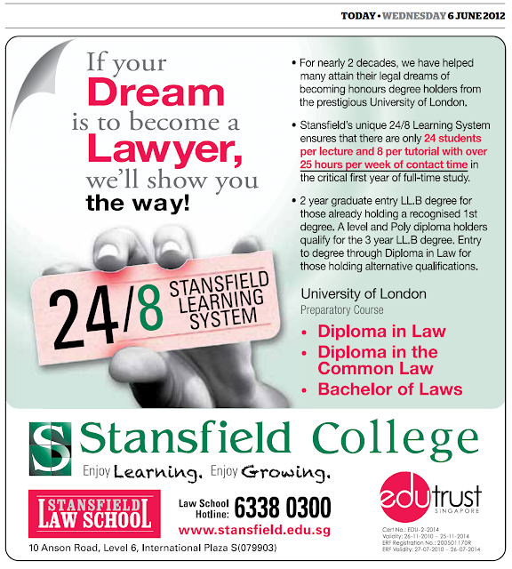Welcome: Ad ~ Law Degree ~ Stansfield College ~ 2012 Jun 06