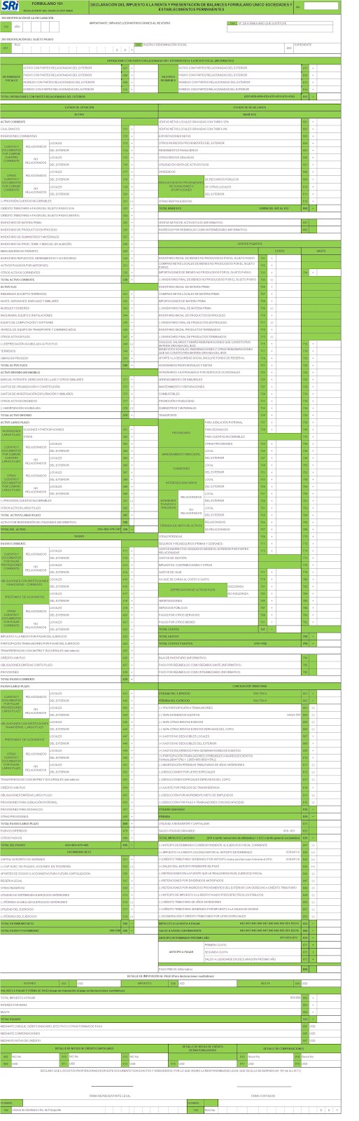 Asesores Tributarios SRI: FORMULARIO 101
