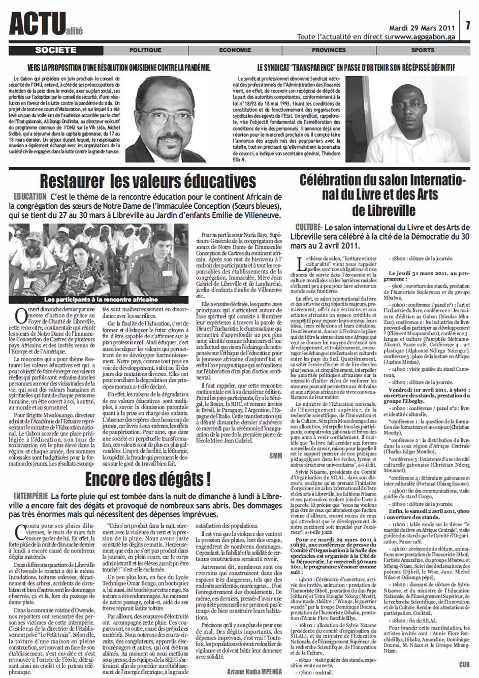 LES JOURNAUX DU JOUR : GABON MATIN ET L’UNION