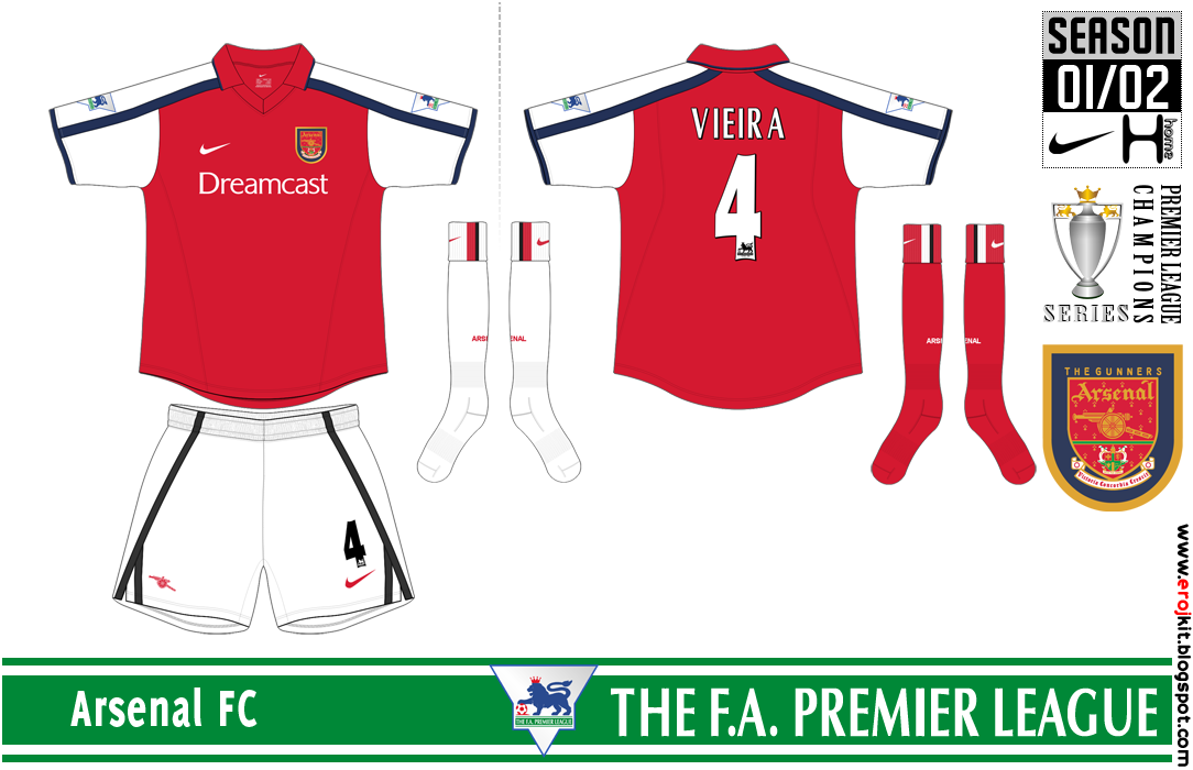 Kit Design, by eroj: 2000-02 Arsenal (Home, Away e Third)