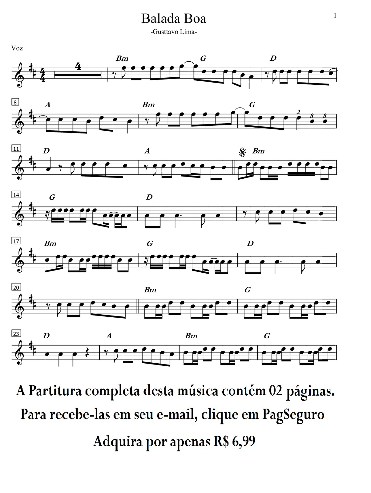 Partituras Musicais: Gusttavo Lima - Balada Boa -Tcherere tchê tchê- n ...