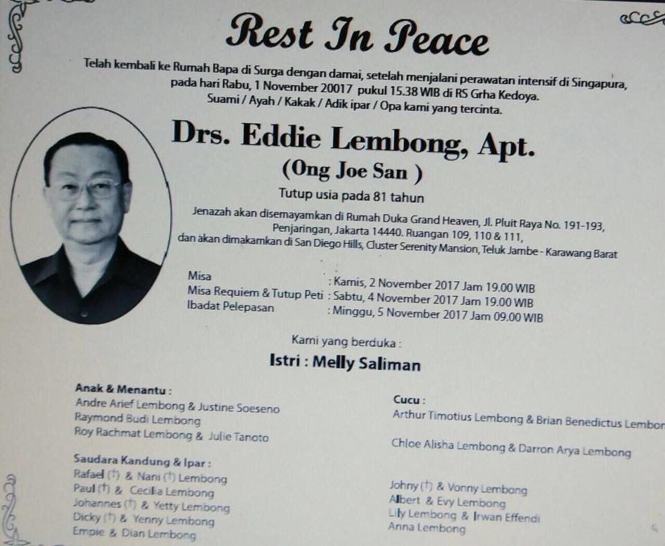Eddie Lembong, Penggagas Penyerbukan Silang Budaya Meninggal Dunia