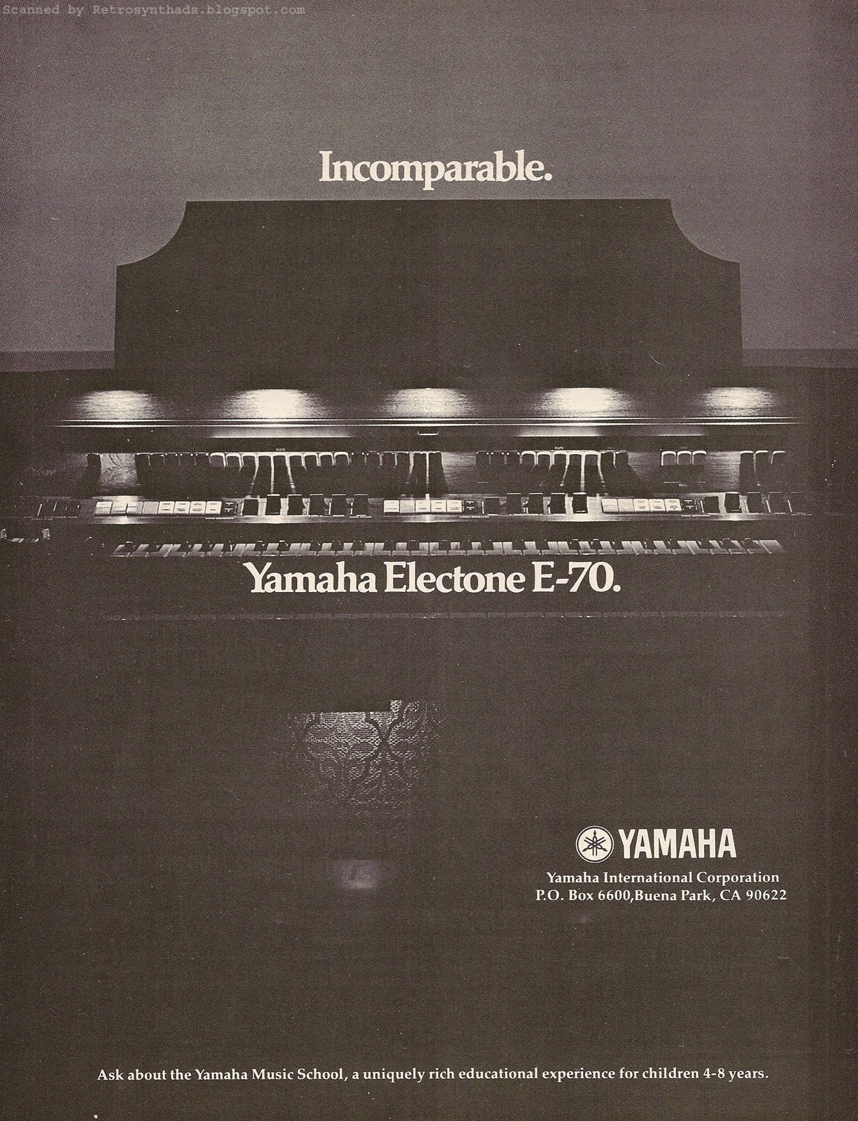 Retro Synth Ads: Yamaha Electone E-70 organ, Contemporary Keyboard 1979