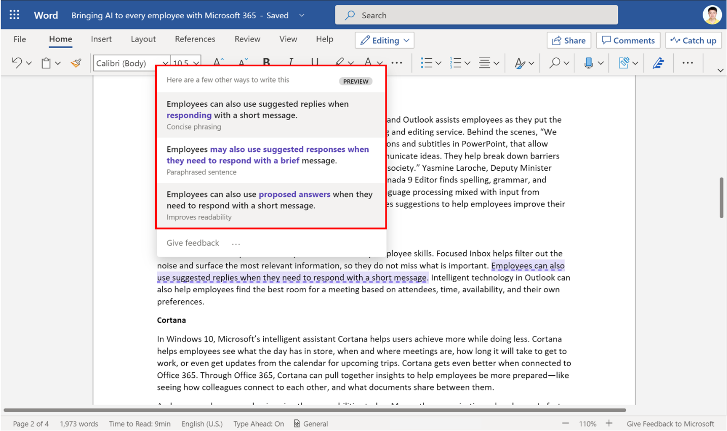 Microsoft’s New Suggestions Tool Can Help People Write Better / Digital ...