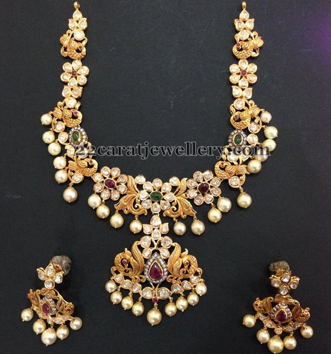 Pachi Floral Set with Golden Peacocks - Jewellery Designs