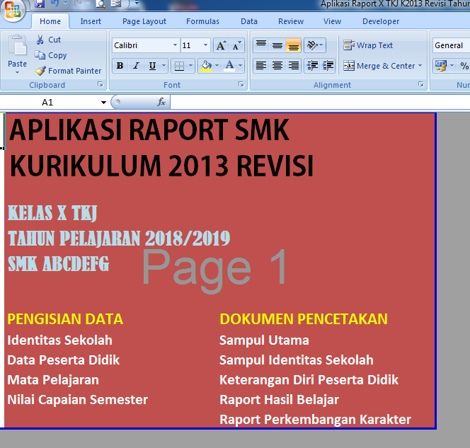 Aplikasi Excell Raport SMK Kurikulum 2013 Revisi 2018 ~ Berbagi Info