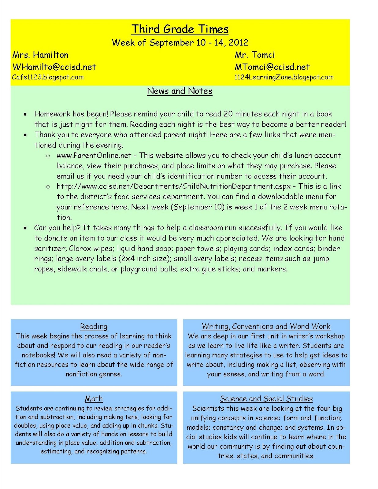 1124LearningZone: What's happening next week in our classrooms!