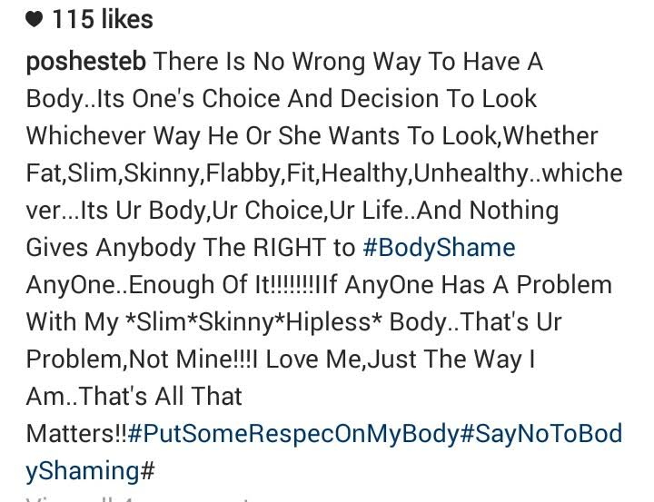 'If anyone has a problem with my slim, skinny, hipless body..That's ur ...