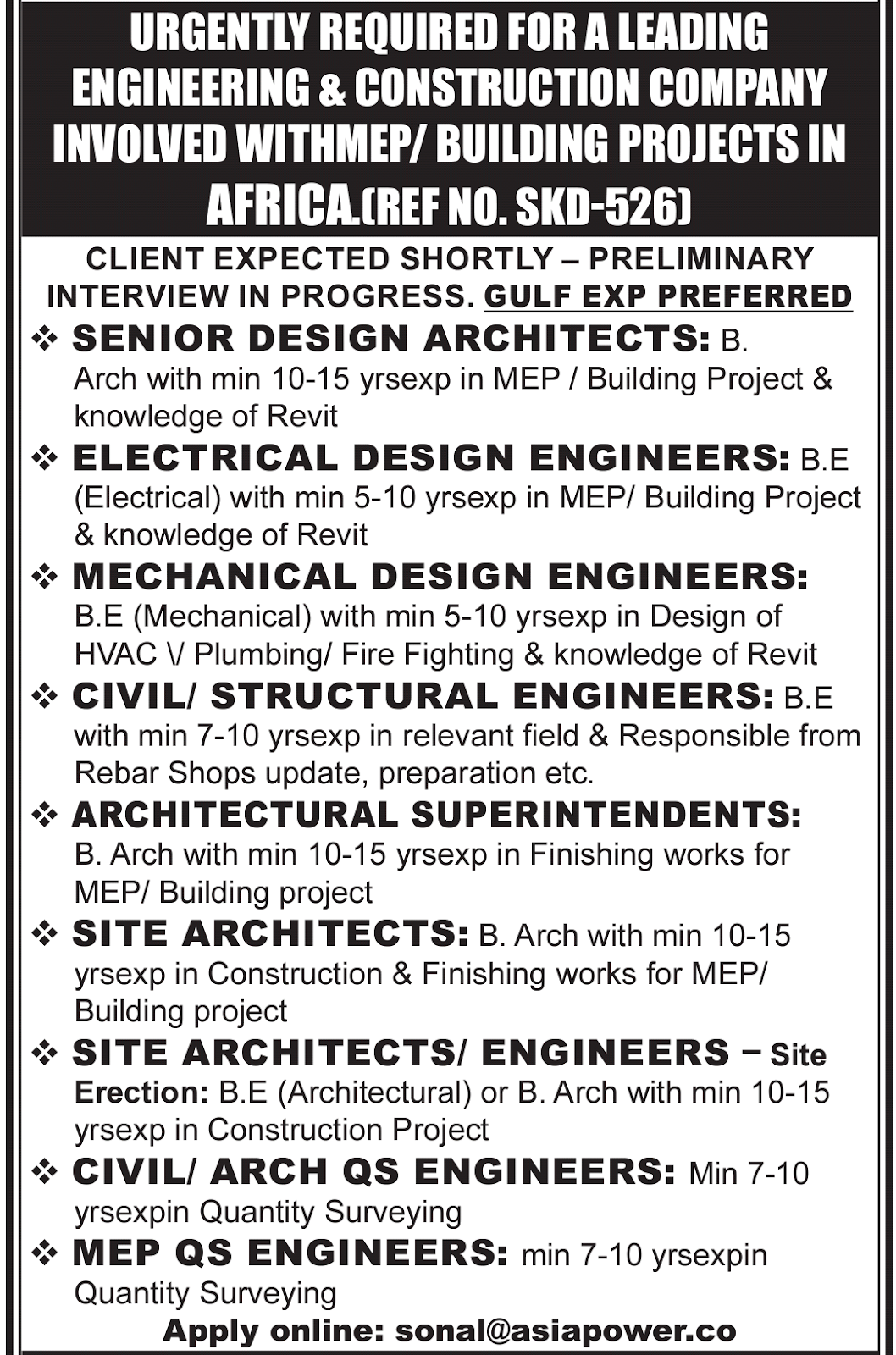 SAUDI ARABIA / AFRICA - Engineering & Construction Company