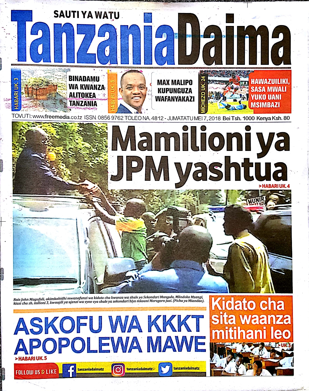 Tanzanian Today's Newspapers MAGAZETI YA LEO JUMATATU 7th May, 2018 ...