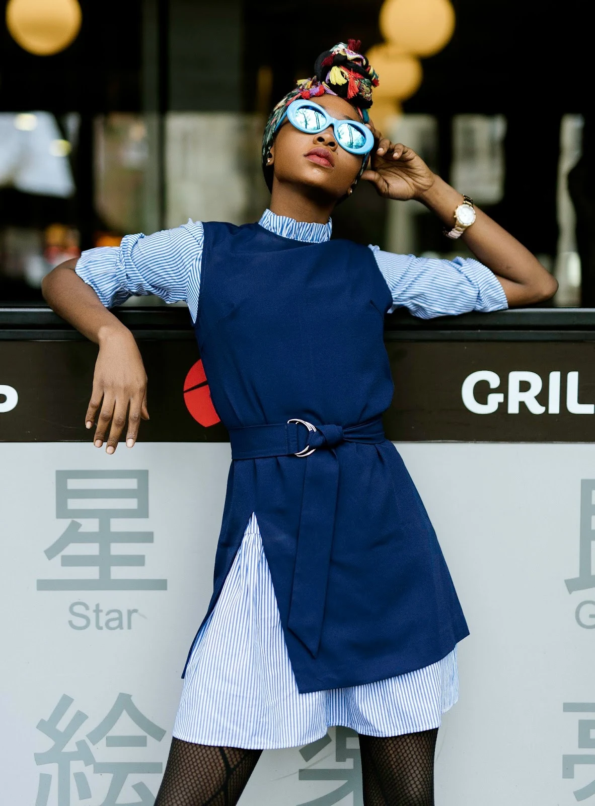 Blue Belted Waist Split Front Layered Mini Dress | Melody Jacob