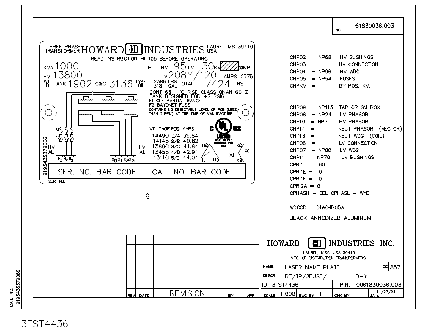irGRiD: Howard 13800V 208/120 1000KVA 3 Phase Pad-Mount Transformer