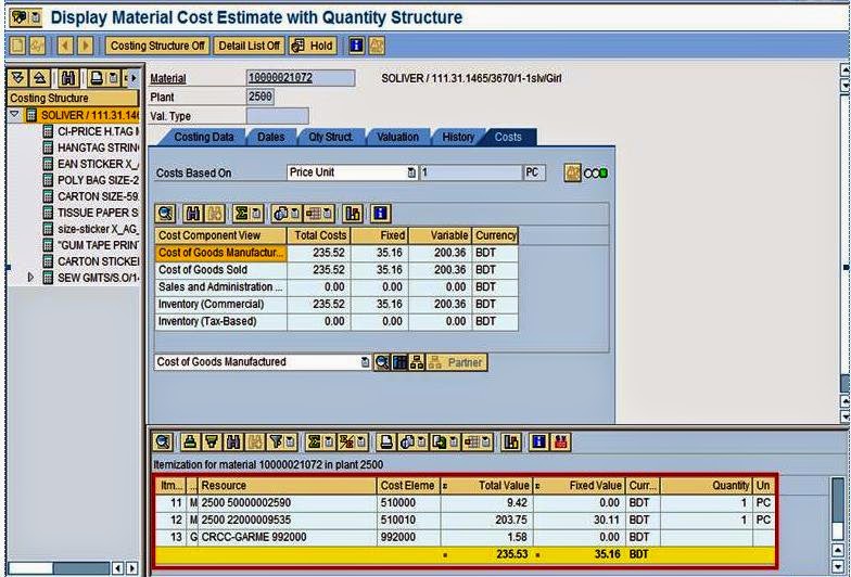 FICO: Compare with cost run CK40N ( Standard price or Product cost ...