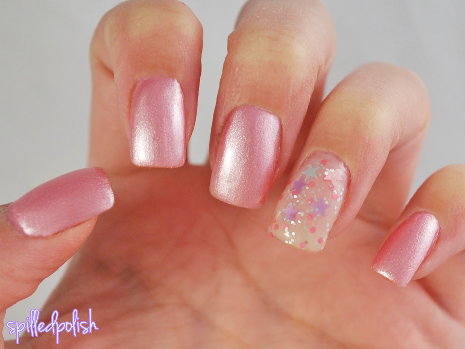 spilledpolish: Pale Pink Pearl Nails with Dawn's Glimmer Accent Nail