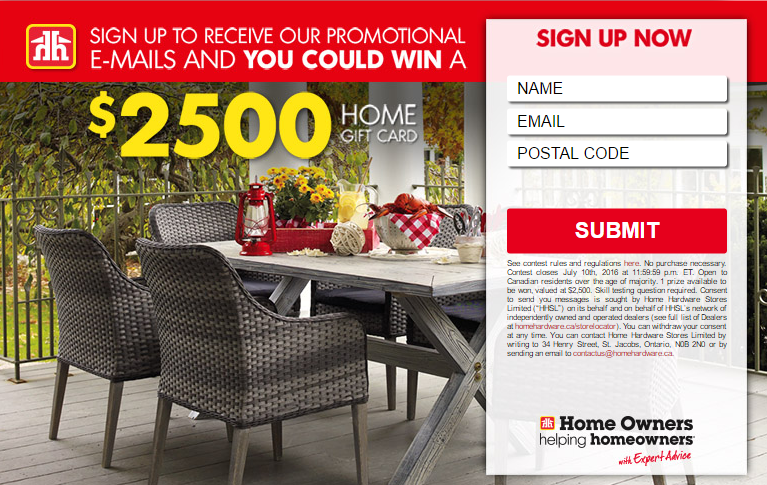 Les Coupons Rabais: 2500$ en carte cadeau Home Hardware à gagner!