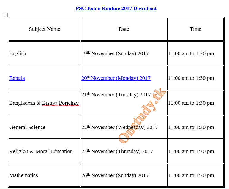 PSC Exam Routine 2017 ~ Study For Student Life (Students Tools)