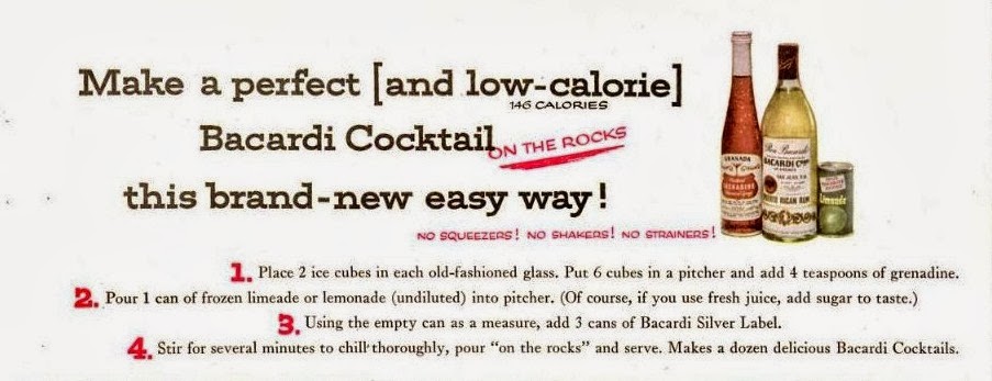 1950's advertising and pop culture: 1955 pink Bacardi cocktails