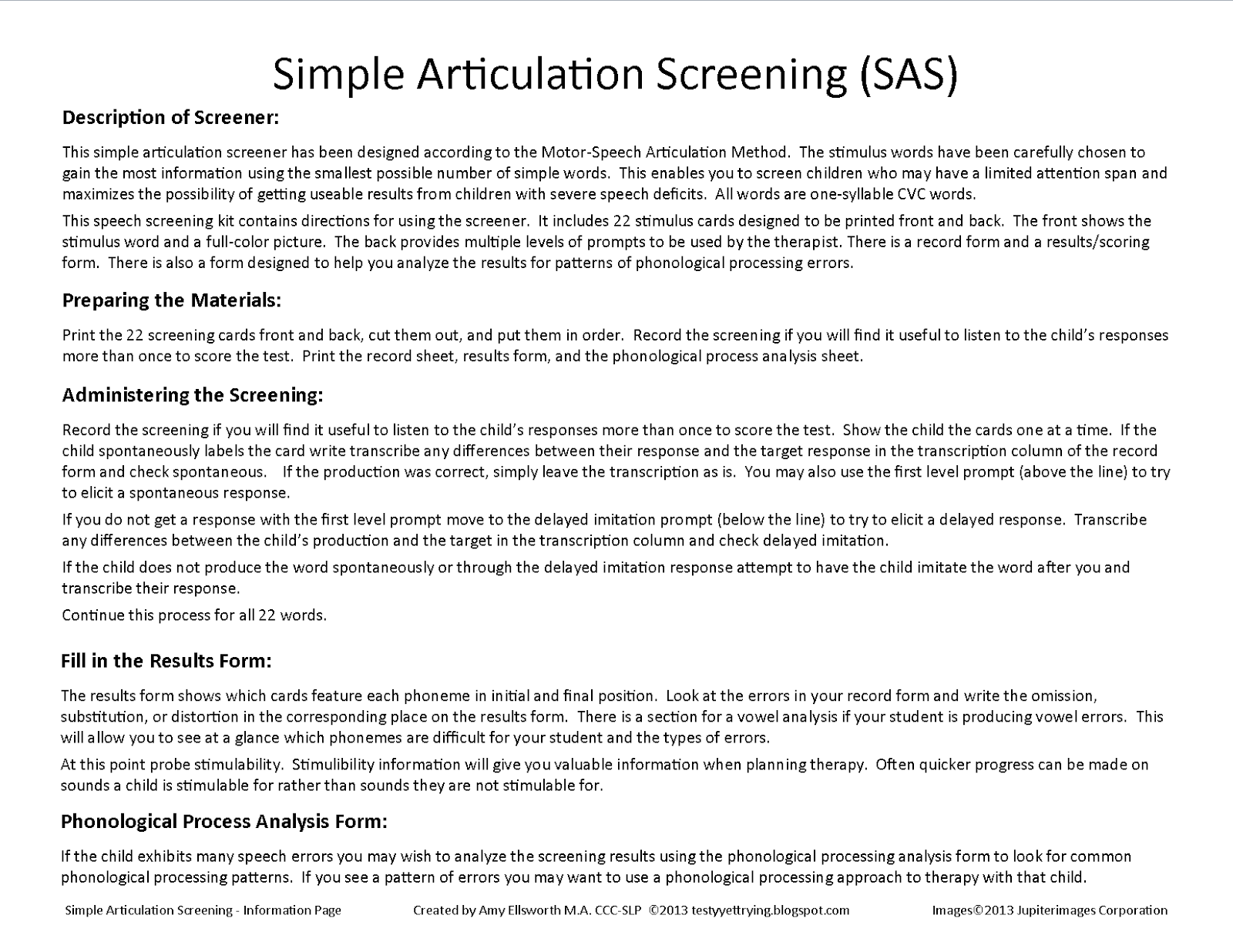 Testy yet trying: Free Simple Articulation Screening Tool
