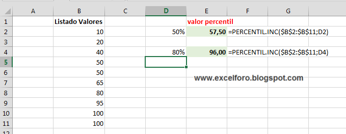 Cálculo manual de un percentil con Excel. | EXCEL FORO: EJERCICIOS ...