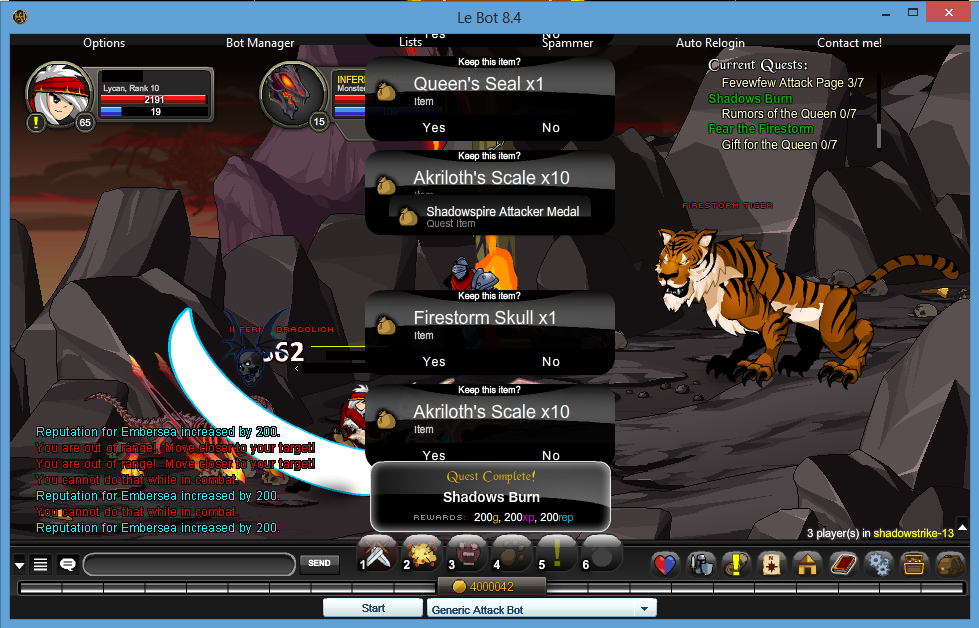All About Lisan's: Embersea Rep Bot AQW