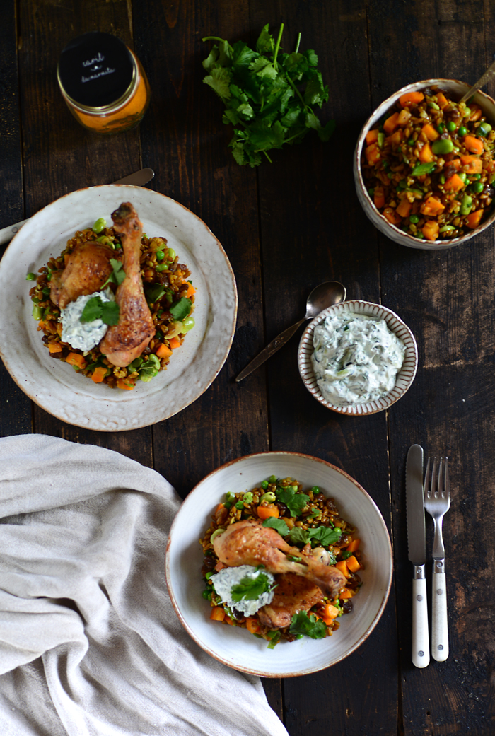 Lemon & Vanilla: Crispy Chicken, Curried Spelt Salad and Raita / Frango ...