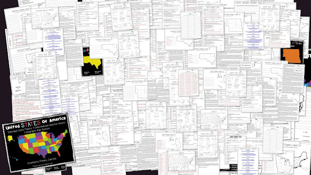 US 50 States Reading Comprehension Passages Regions Maps