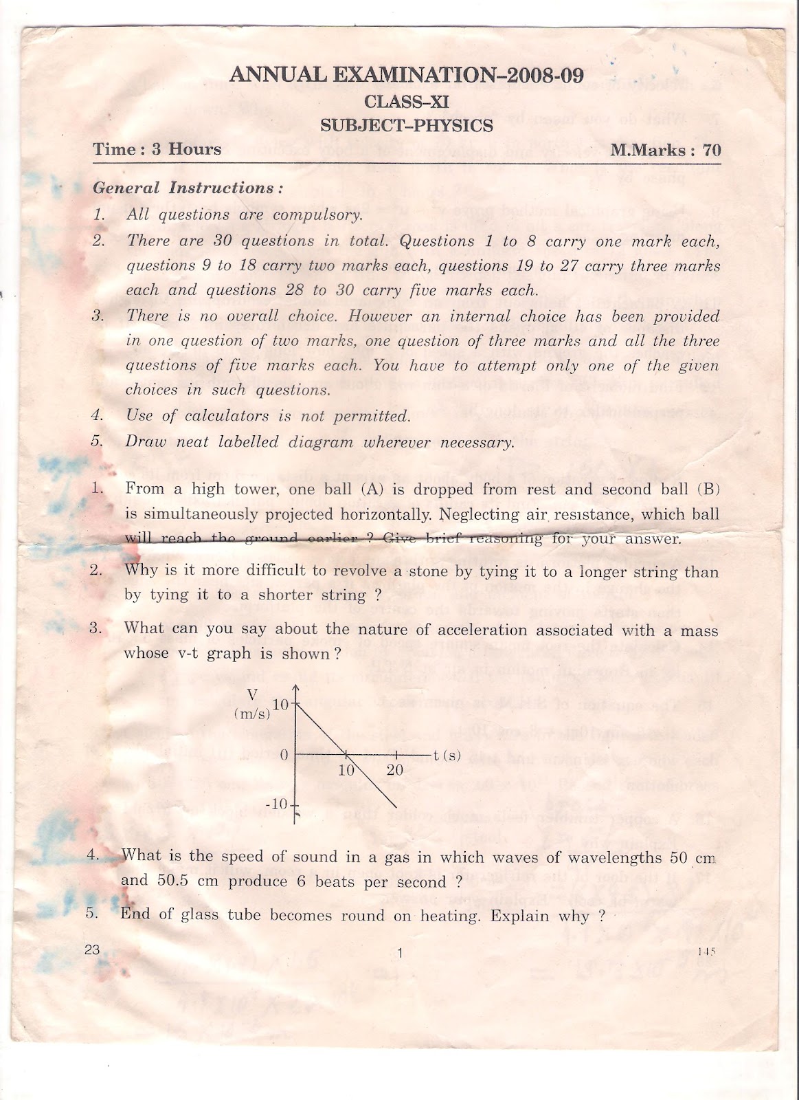 Senior School Physics: previous yr ques paper class 11