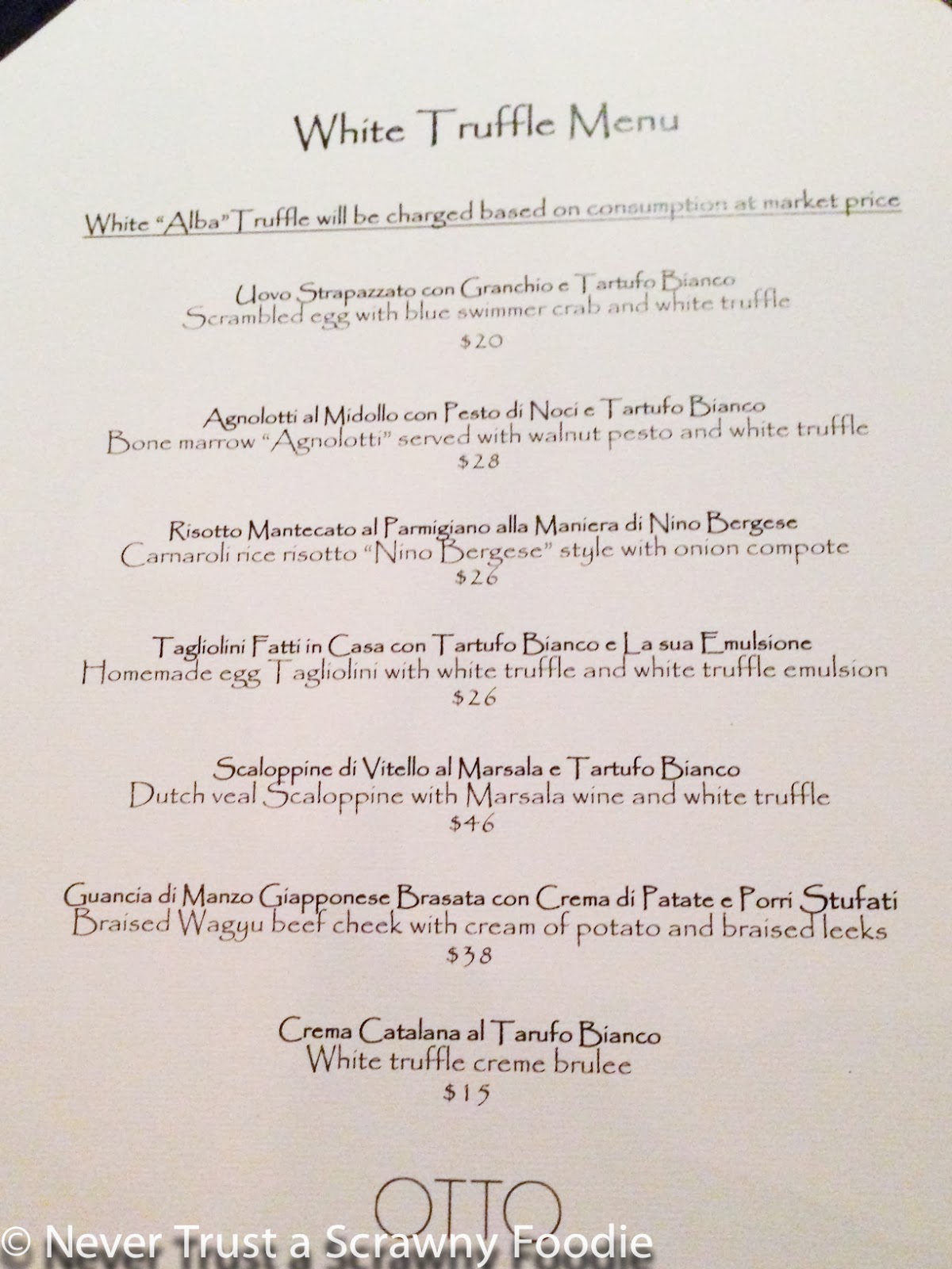Never Trust a Scrawny Foodie: Otto - The Annual Truffle Menu