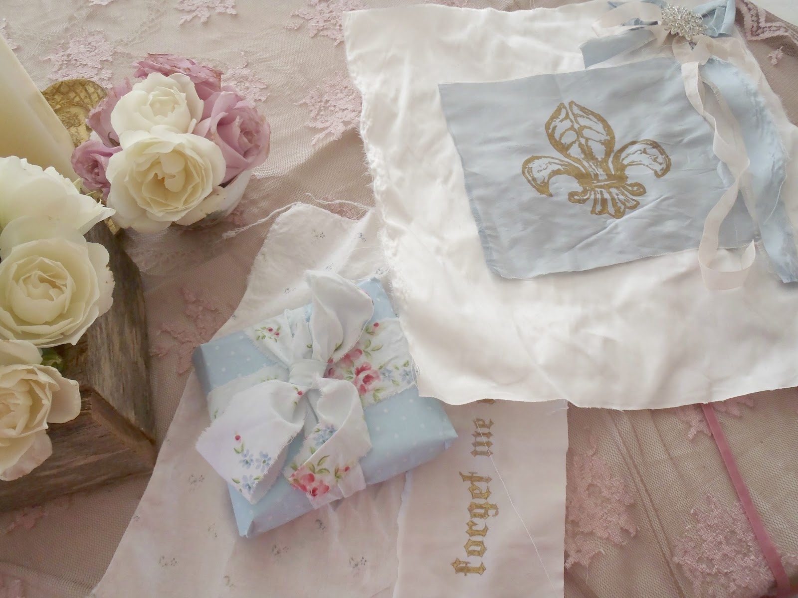 A Dream Away.....: making silk banners, beautiful david austen roses