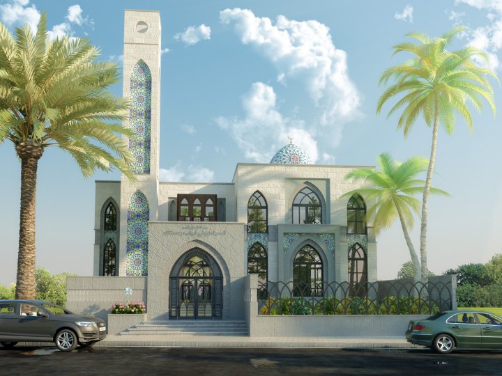 Image E: Modern Mosque Design Layout Elevation ~ 3D Front Design.Blog