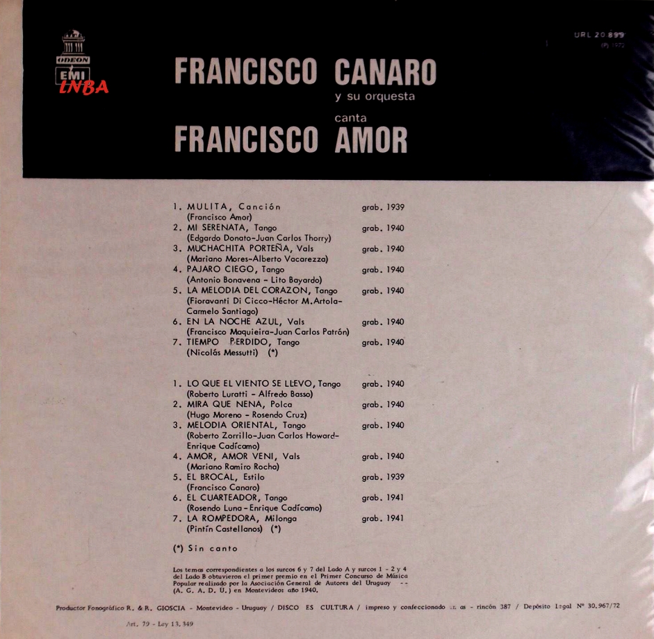 La nova Botica del Aleman.: Tango - Francisco Canaro - Canta Francisco Amor