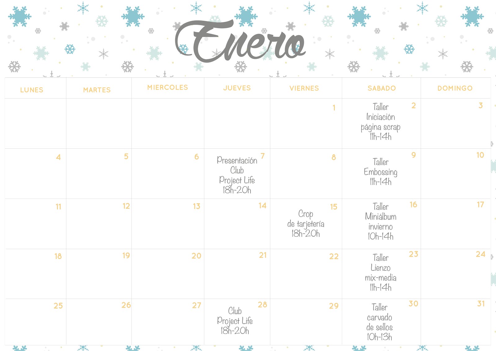 papelidades: Calendario Descargable Mensual - Enero 2016