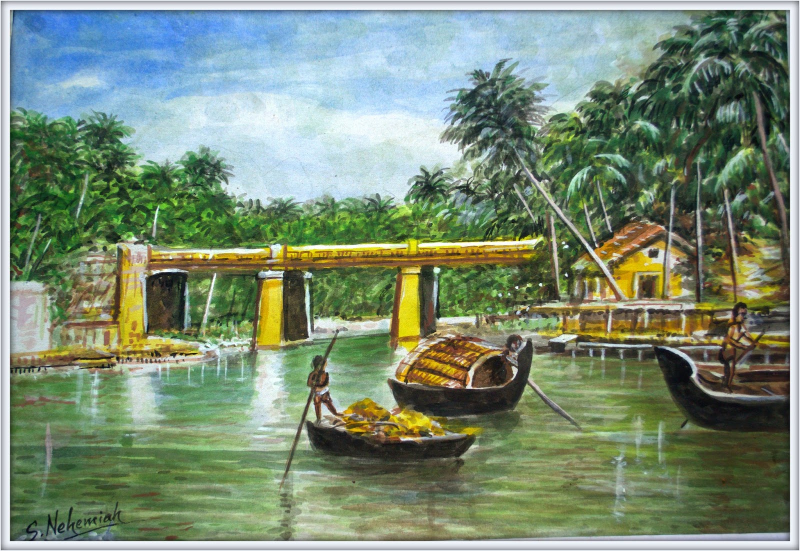 Paintings for Sale: Colourful Scenery - backwaters of Kerala and others ...