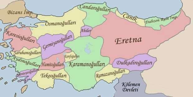 HISTORICAL MAPS: Anatolia in 1325 - Turkoman principalities 12th ...
